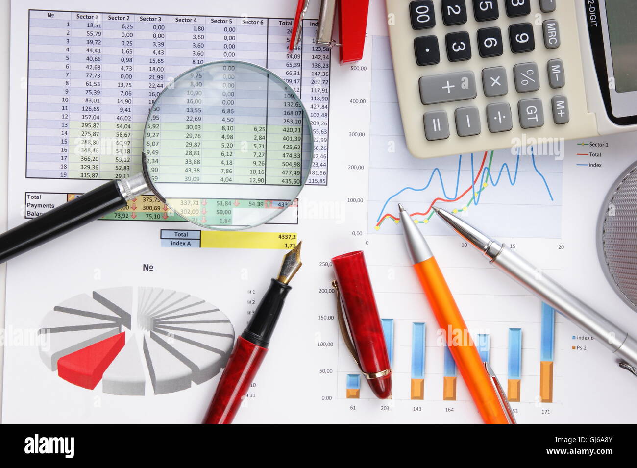 Graphs tables and documents Stock Photo - Alamy