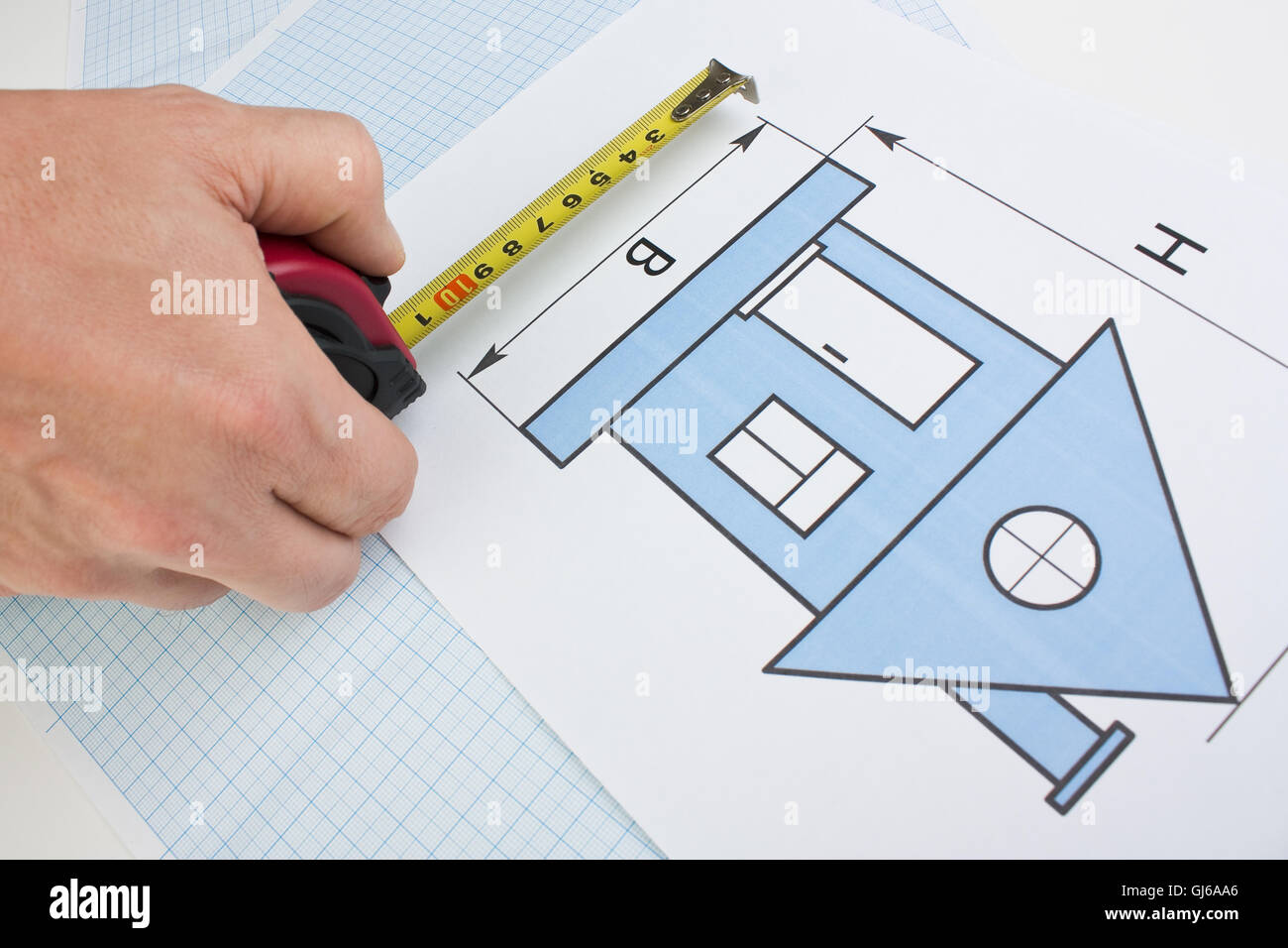 drawing at home with construction tools Stock Photo - Alamy