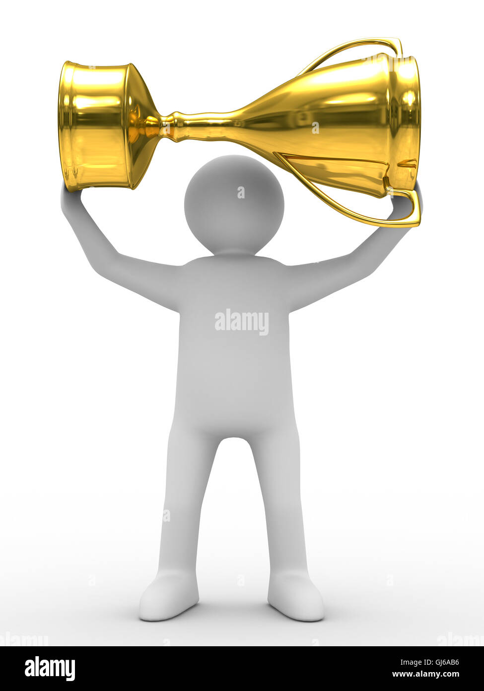 winner with gold cup on white background. Isolated 3D image Stock Photo ...