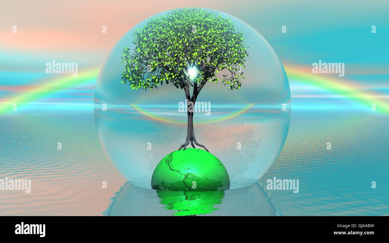 Green tree and earth in a bubble Stock Photo - Alamy