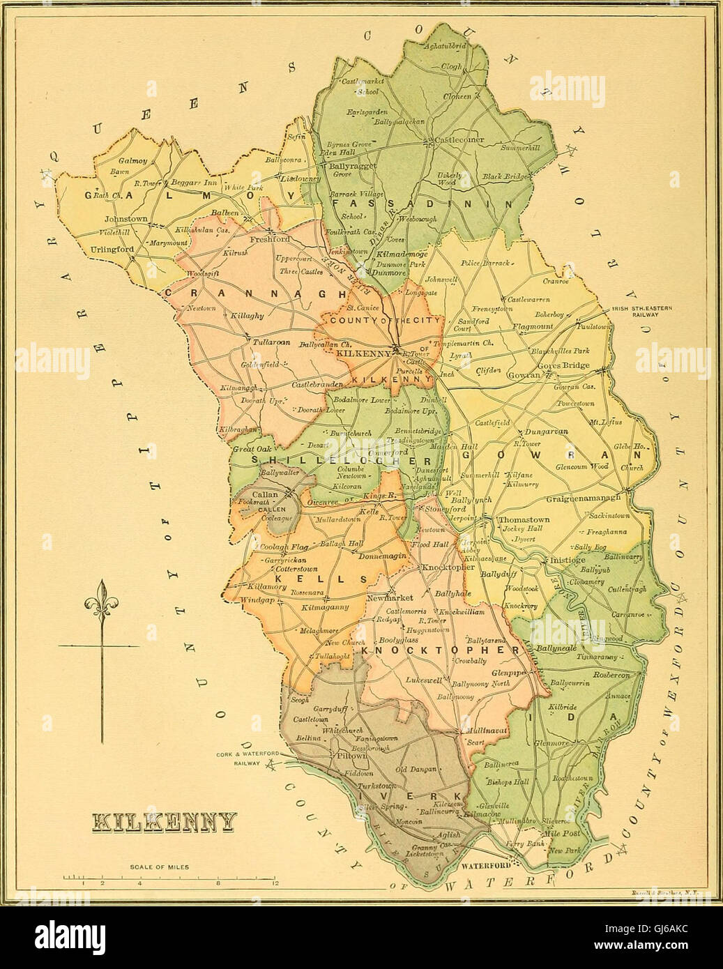 A map from 1885 depicting the counties of Ireland, providing a ...