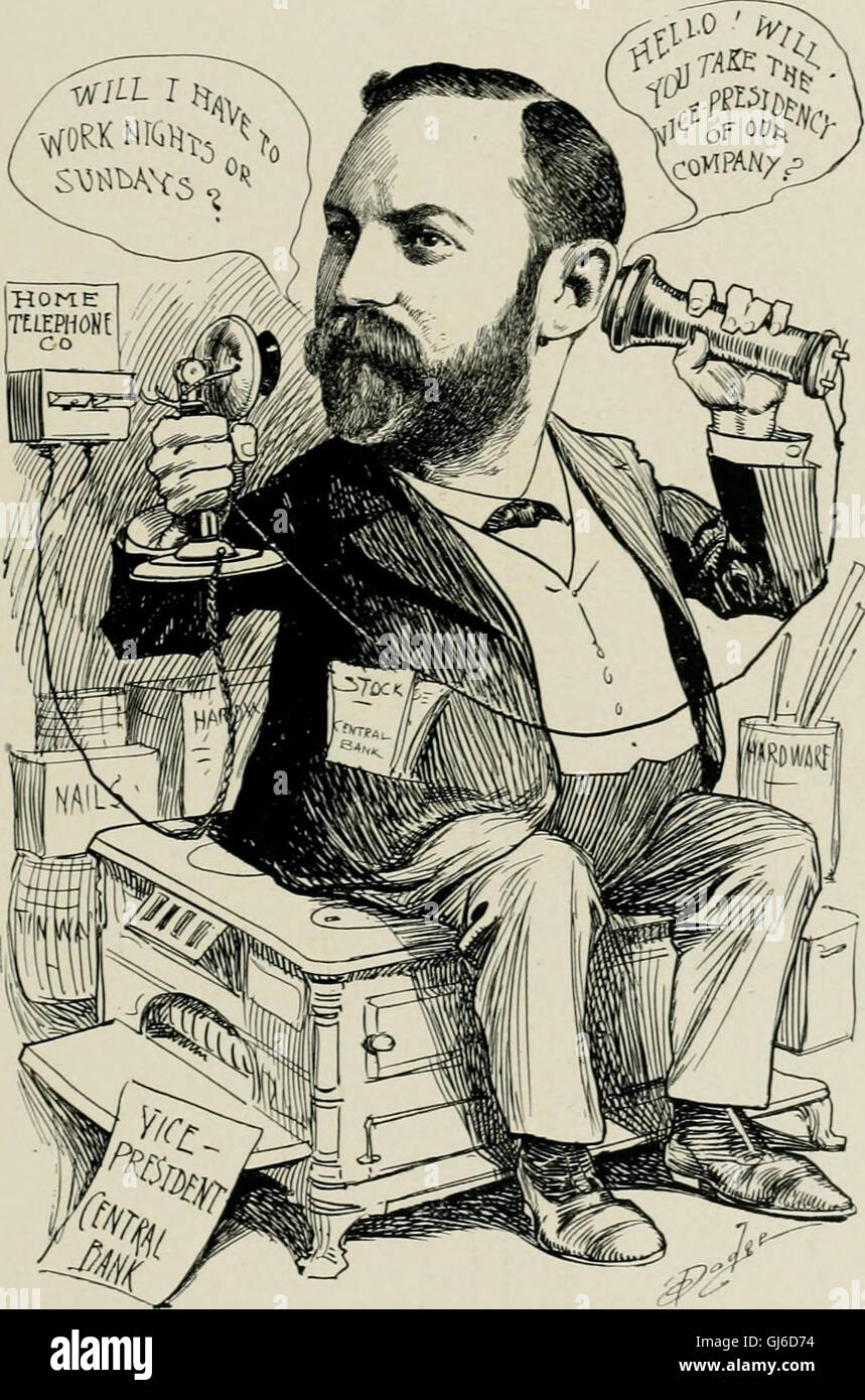 This 1900 publication presents a collection of cartoons and caricatures ...