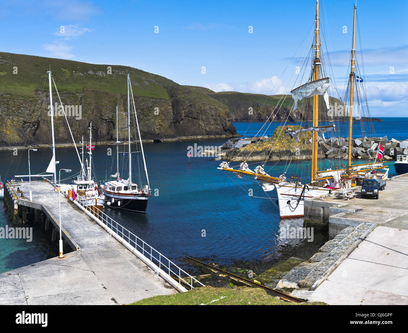 dh North Haven FAIR ISLE SHETLAND Boats tall ship yachts marina jetty ...