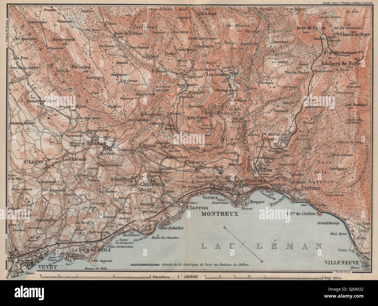 MONTREAUX AREA. Vevey Villneuve. Topo-map. Switzerland Suisse Schweiz ...