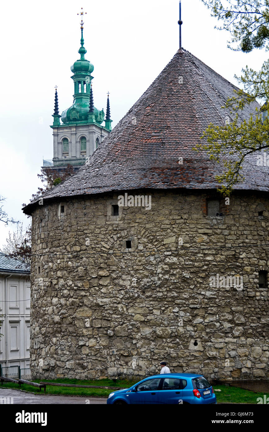 The Ukraine, ruin of the castle and tower of the Archcathedral Basilica ...