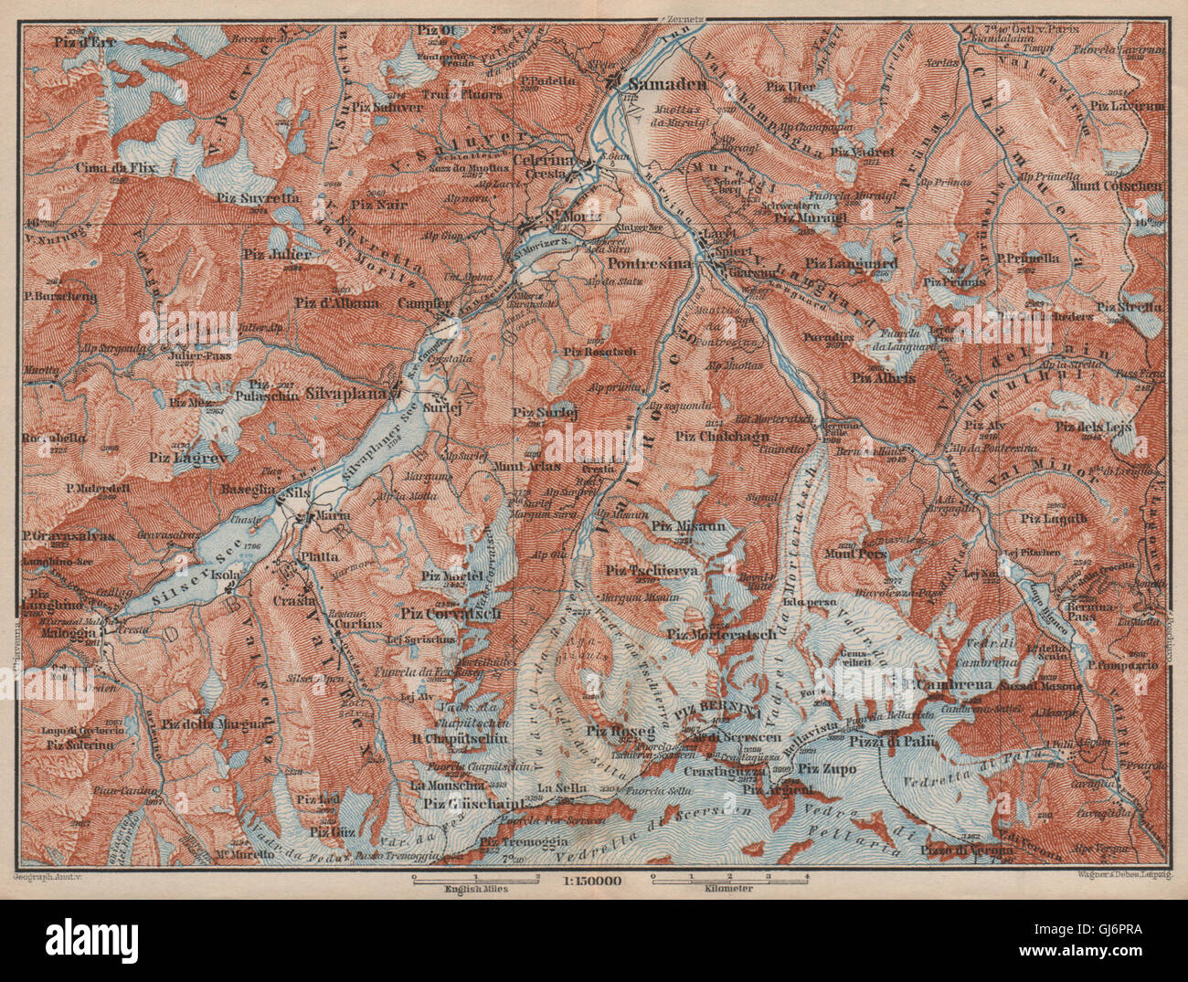 UPPER ENGADINE. St Moritz Celerina Pontresina Sils-Maria Bernina Range ...