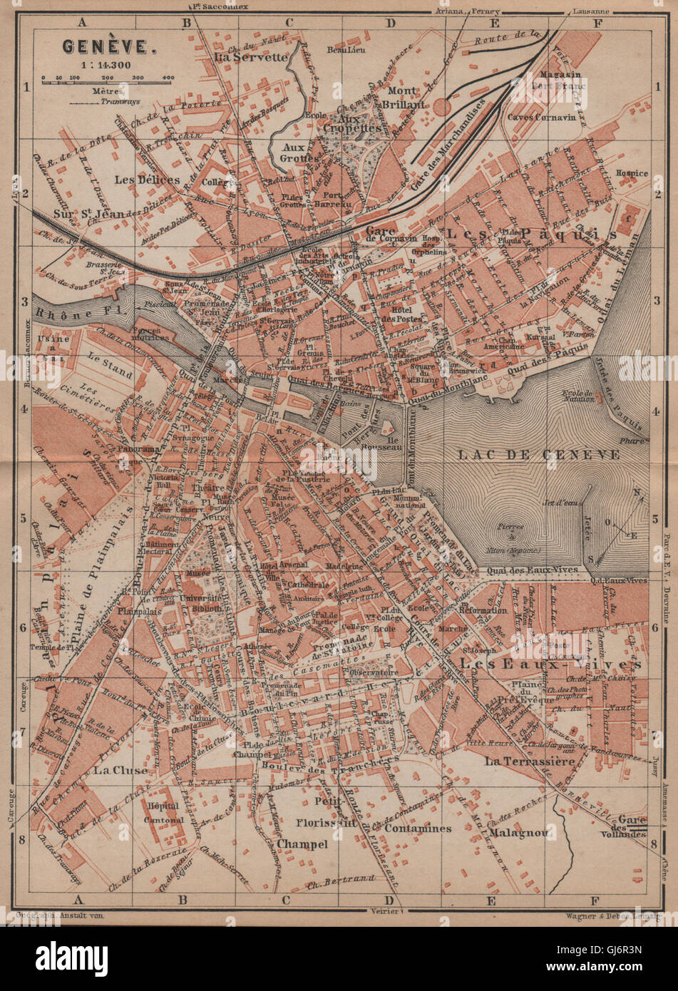 GENEVA GENÈVE GENF. town city stadtplan. Switzerland Suisse Schweiz ...