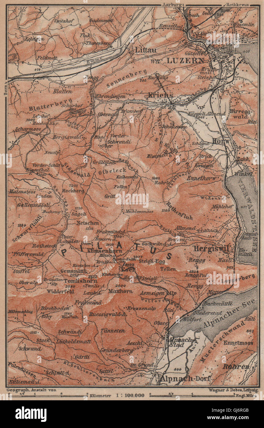 PILATUS. Luzern Lucerne Kriens Alpnach Hergiswil. Topo-map. Schweiz ...