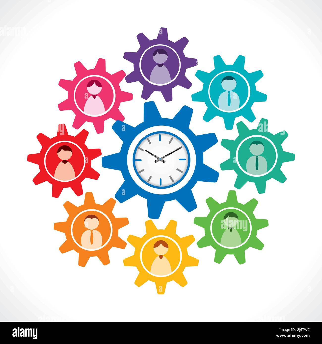 people icon in gear with clock concept, people work on time concept ...