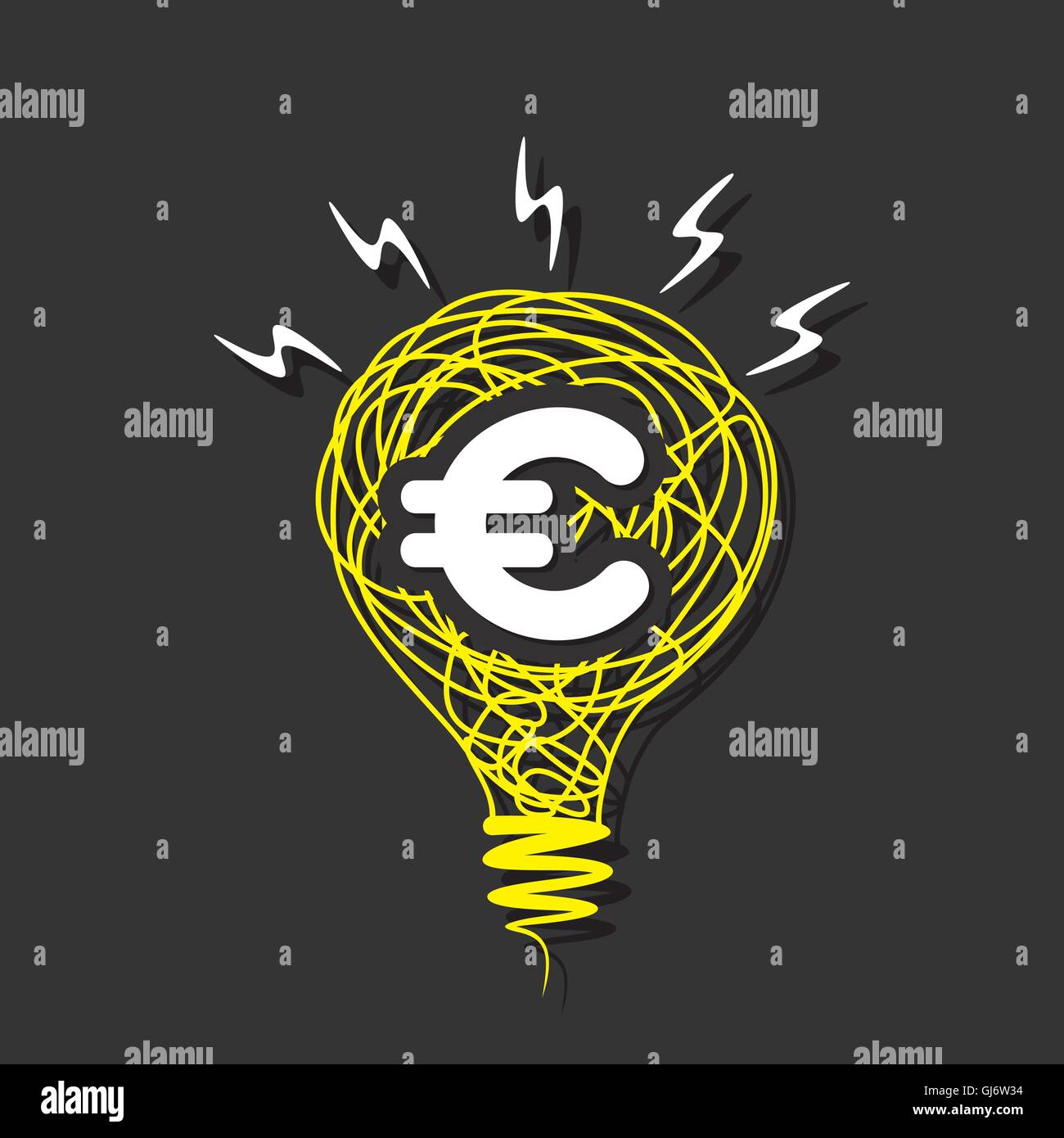 creative money idea, euro symbol in sketch bulb design concept vector ...