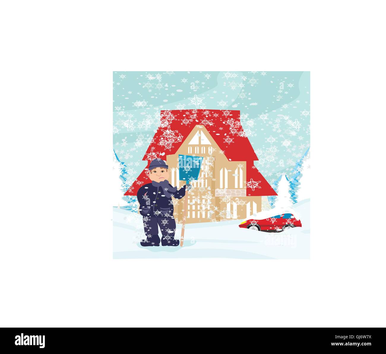 A Cartoon Shoveling His Driveway
