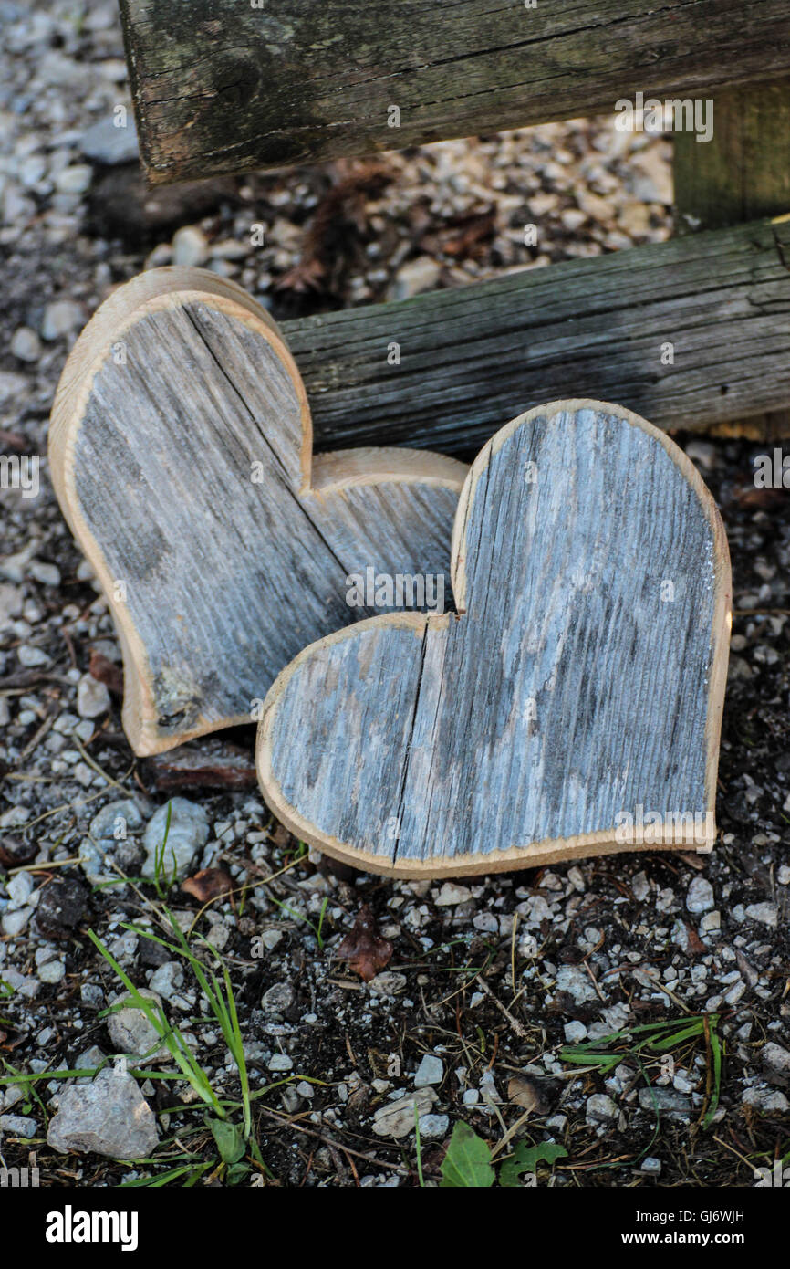wooden hearts, two Stock Photo - Alamy