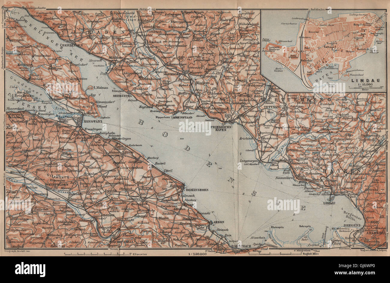 LAKE CONSTANCE inset LINDAU. Konstanz St Gallen Bregenz. Bodensee, 1907 ...