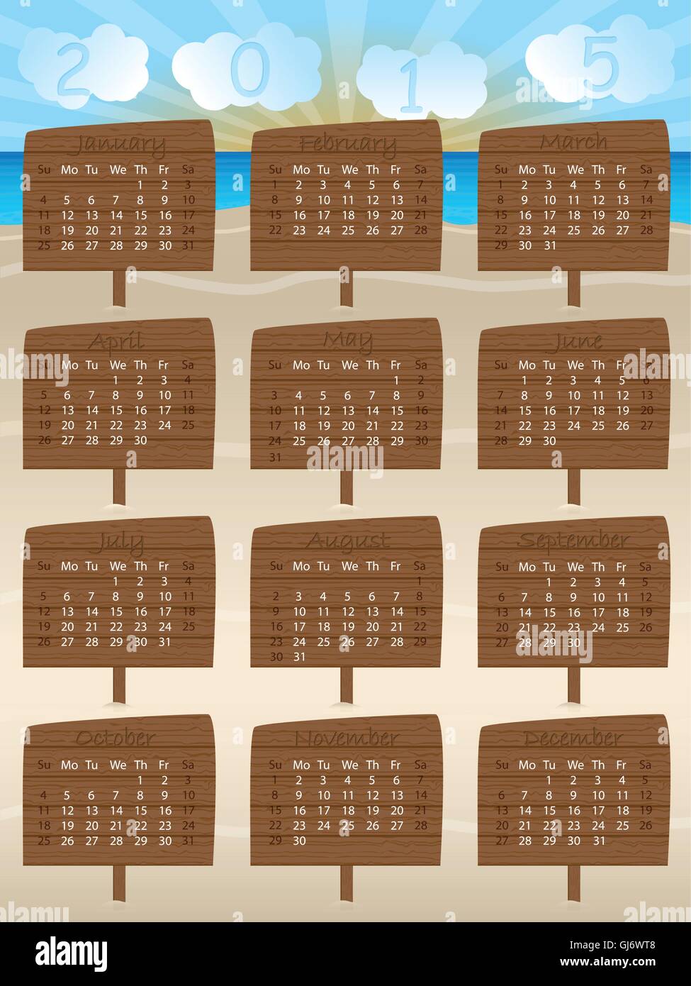 2015 calendar design with wooden signs Stock Vector Image & Art - Alamy