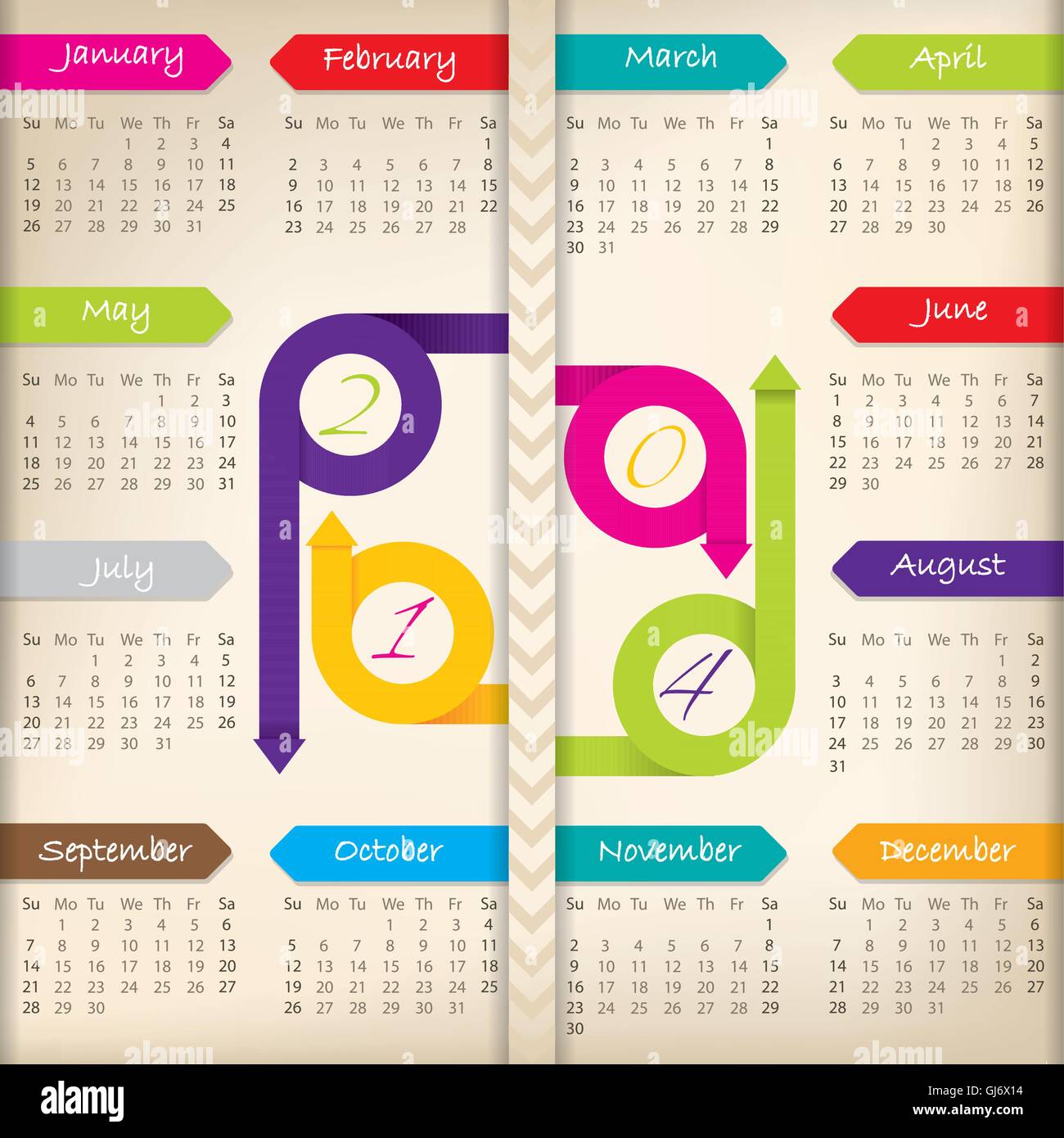 2014 calendar with color arrow ribbons Stock Vector Image & Art - Alamy