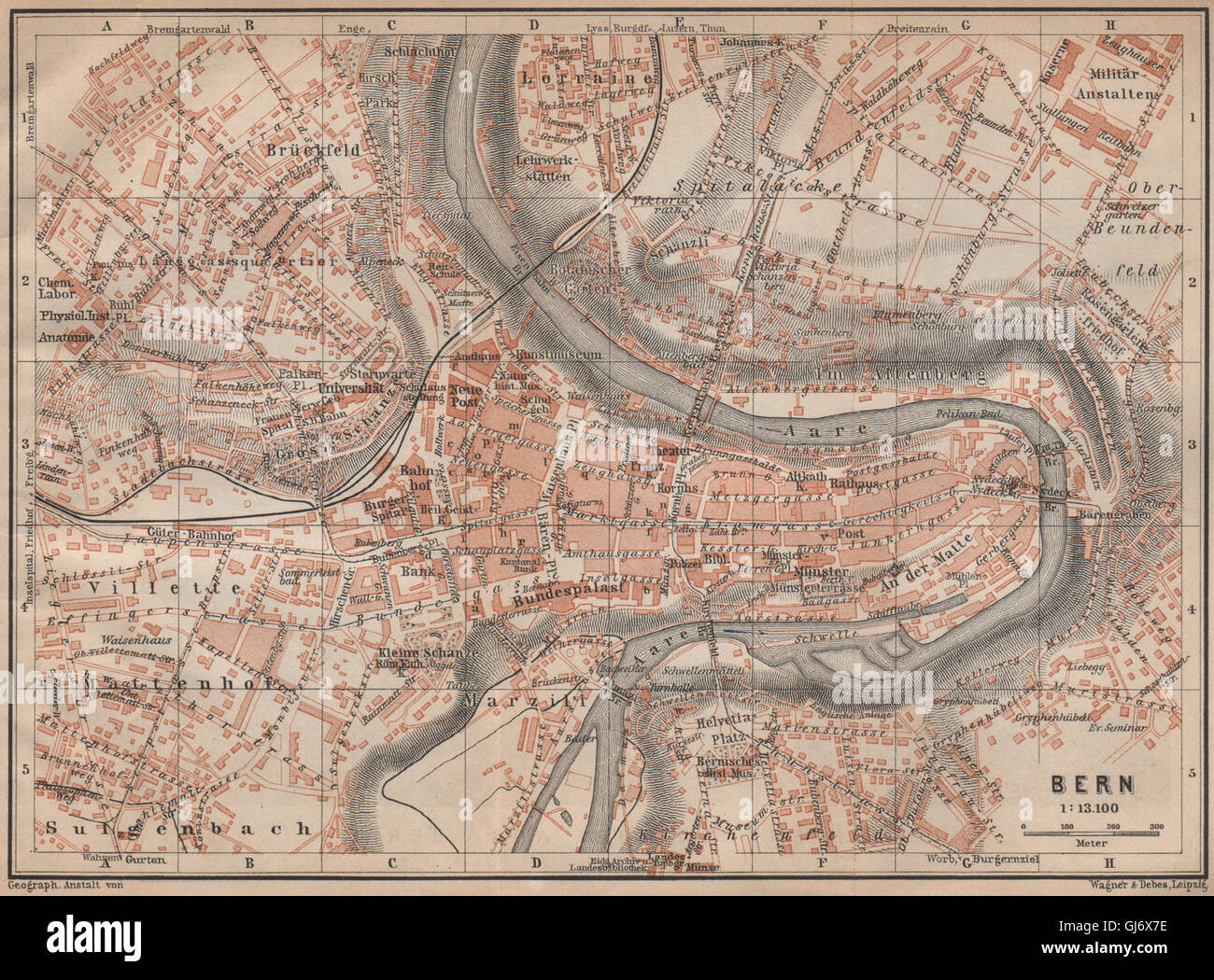 BERN BERNE. town city stadtplan. Switzerland Suisse Schweiz. BAEDEKER ...