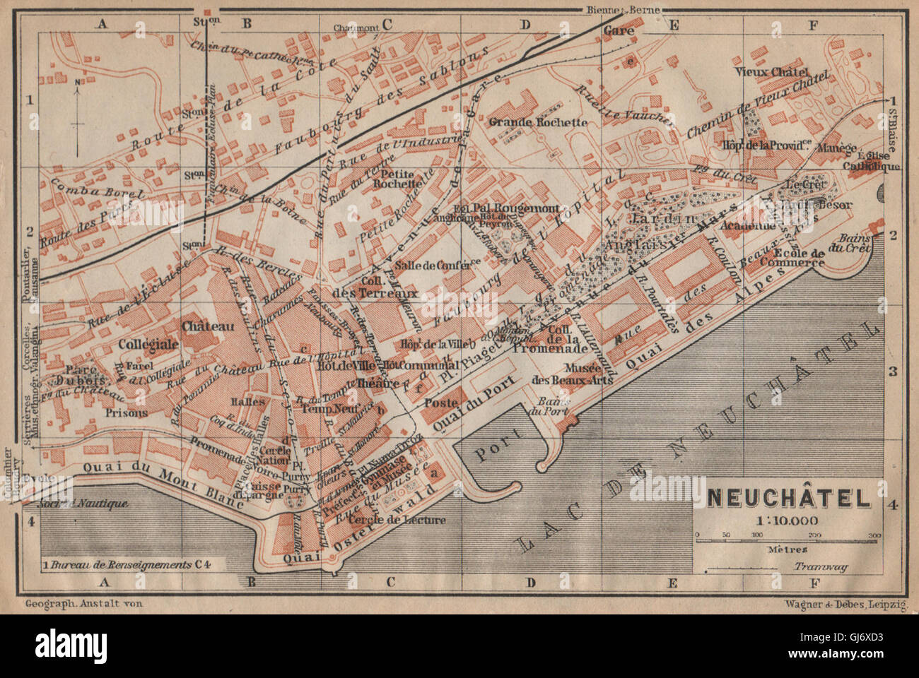 NEUCHÂTEL / NEUENBURG. town city plan. Switzerland Suisse Schweiz, 1907 ...
