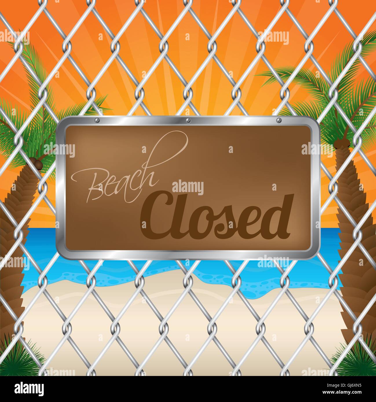 Beach closed sign on wired fence Stock Vector Image & Art - Alamy