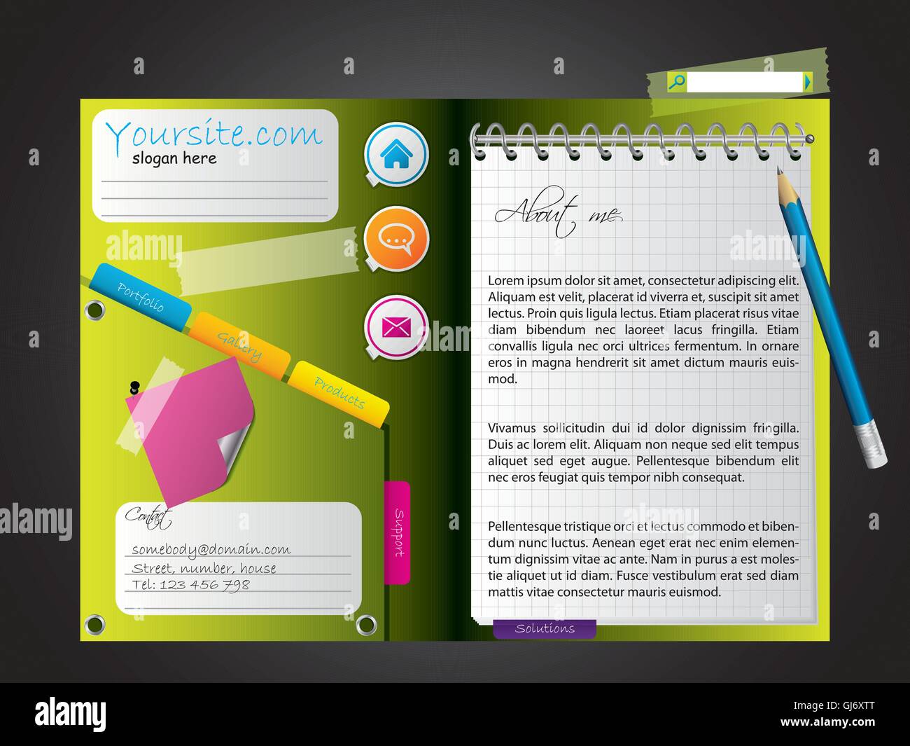 Diary-like website template design Stock Vector Image & Art - Alamy