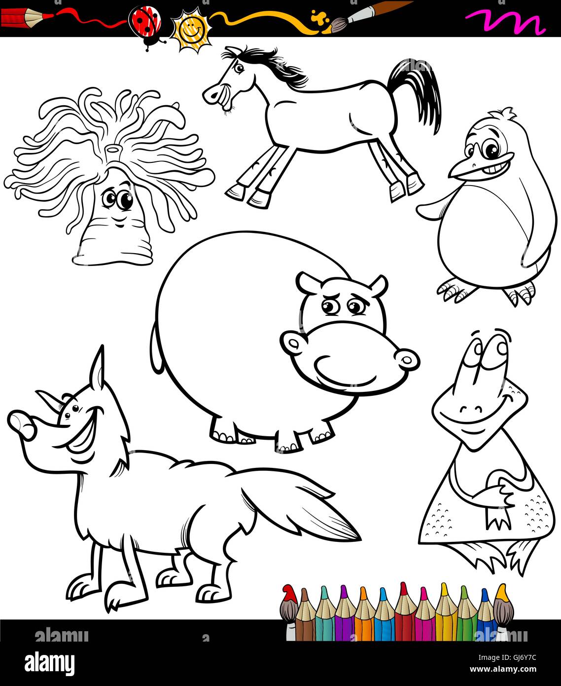 animals set cartoon coloring book Stock Vector Image & Art - Alamy