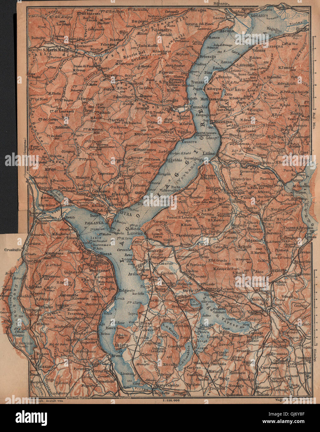 LAGO MAGGIORE. Lake Maggiore. Varese Varesa Pallanza. Topo-map. Italy ...
