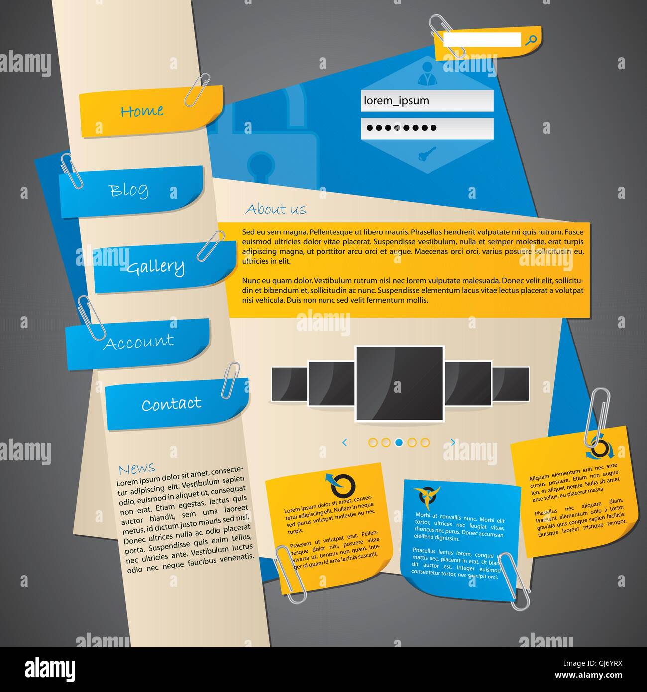 Website template with notes and paperclips Stock Vector Image & Art - Alamy