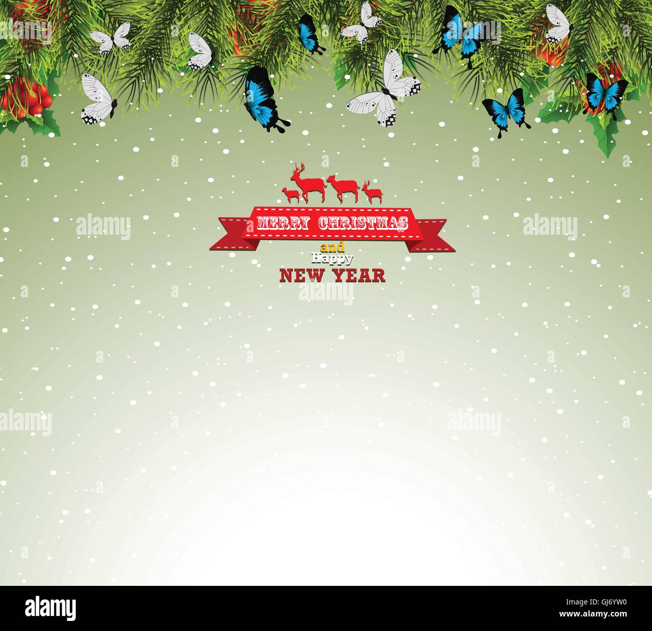 christmas card with beauty butterfly background Stock Vector Image ...