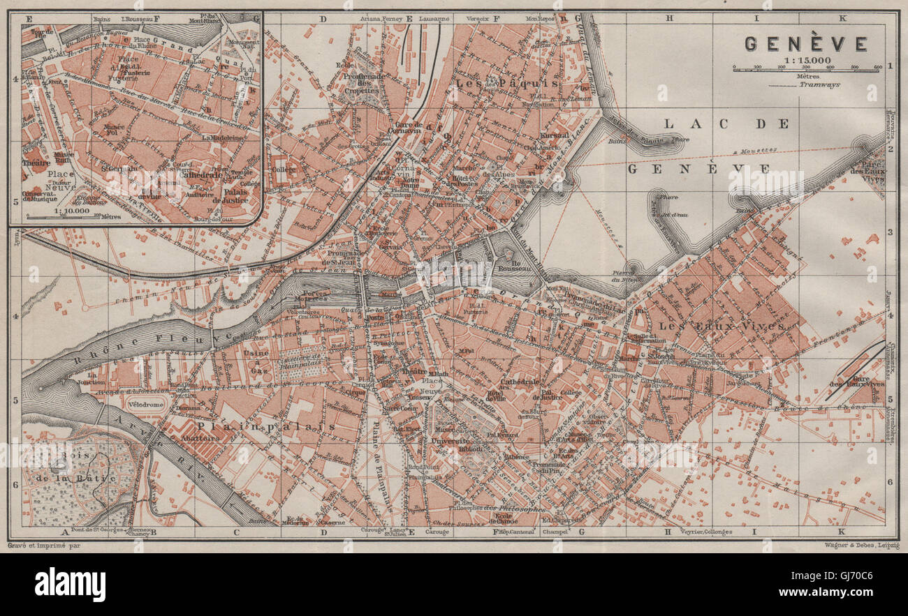 GENEVA GENÈVE GENF. town city stadtplan. Switzerland Suisse Schweiz ...