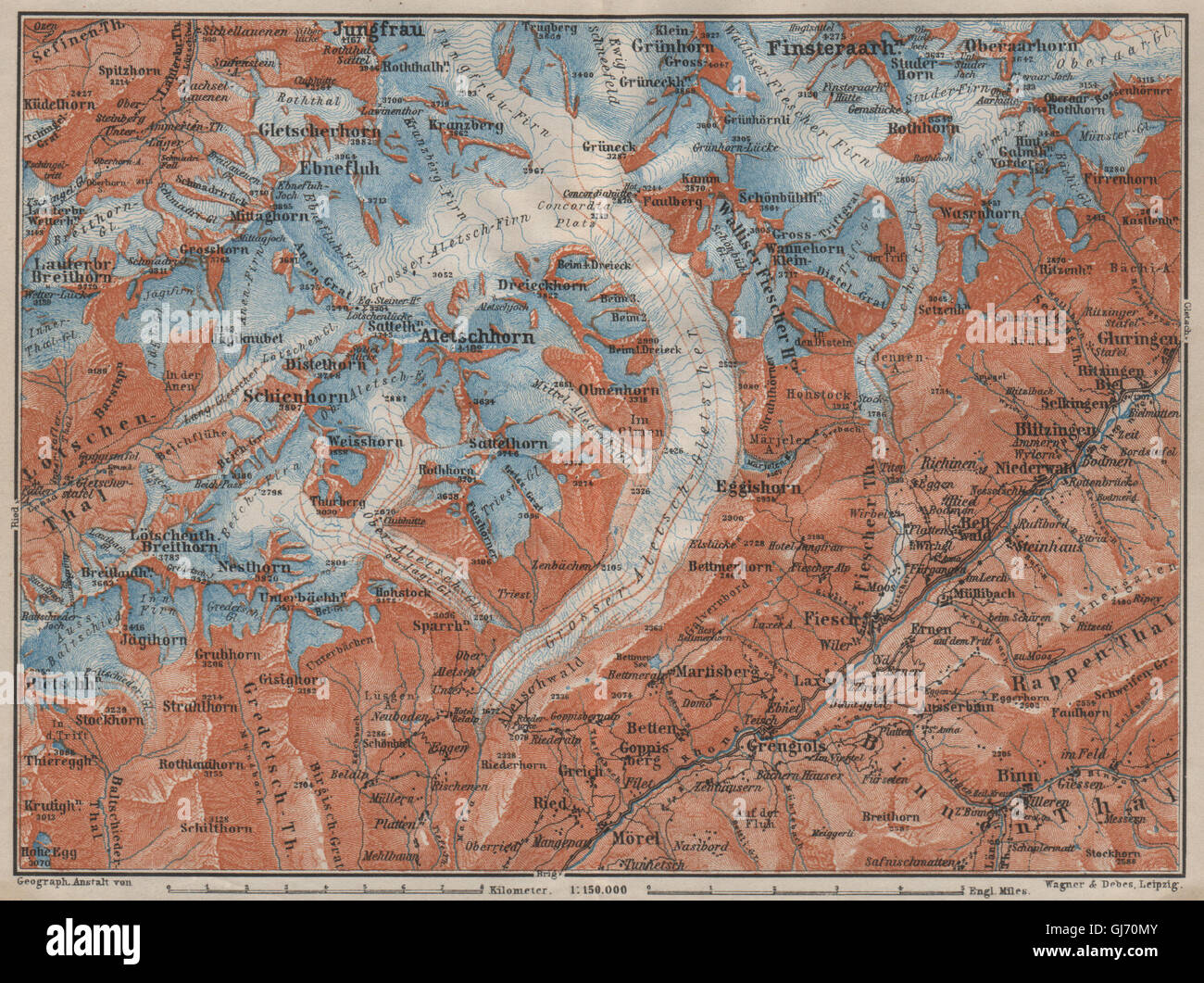 ALETSCHHORN DISTRICT. Fiesch Mörel Jungfrau Nesthorn Grengiols, 1909 ...