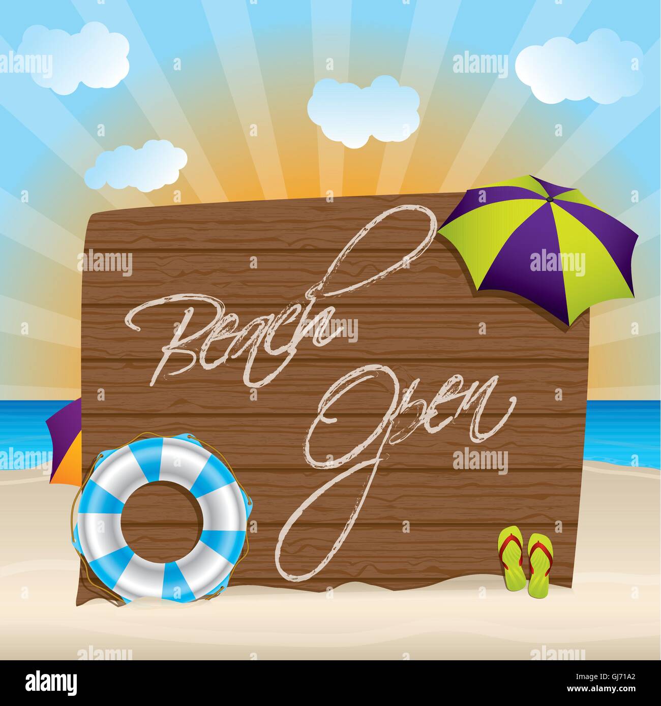 Summer background with beach open sign Stock Vector Image & Art - Alamy