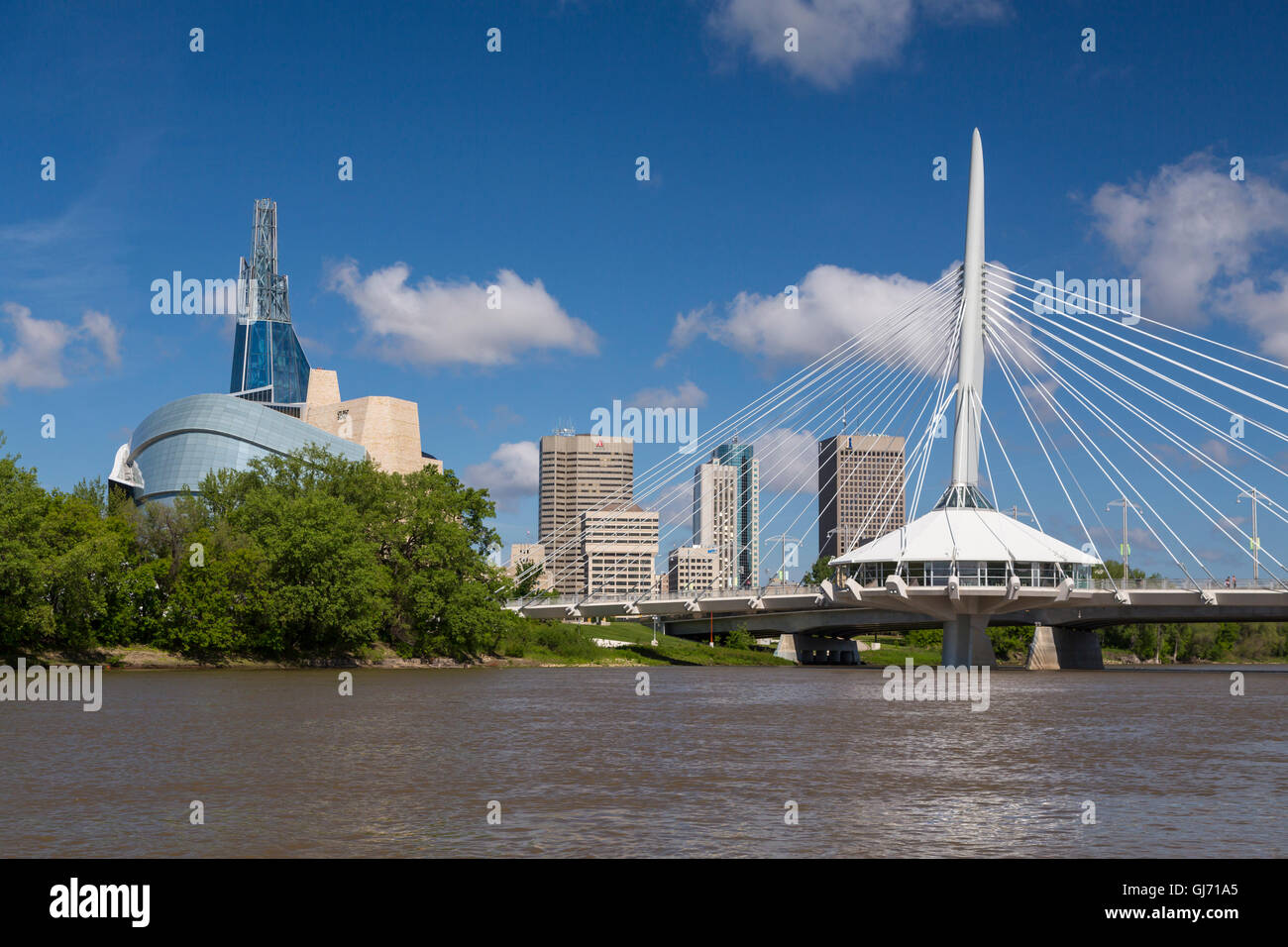 The Red River and city skyline of Winnipeg, Manitoba, Canada Stock ...