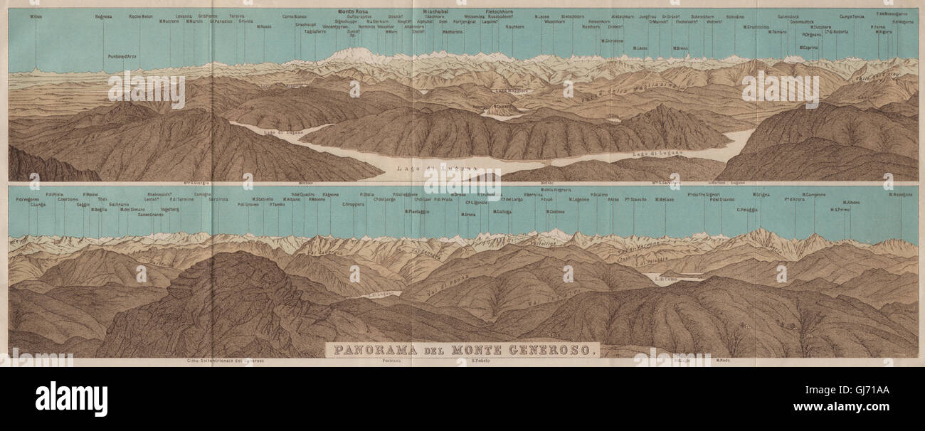 MONTE GENEROSO PANORAMA. Lugano Como Maggiore Rosa Mischabel Disgrazia ...