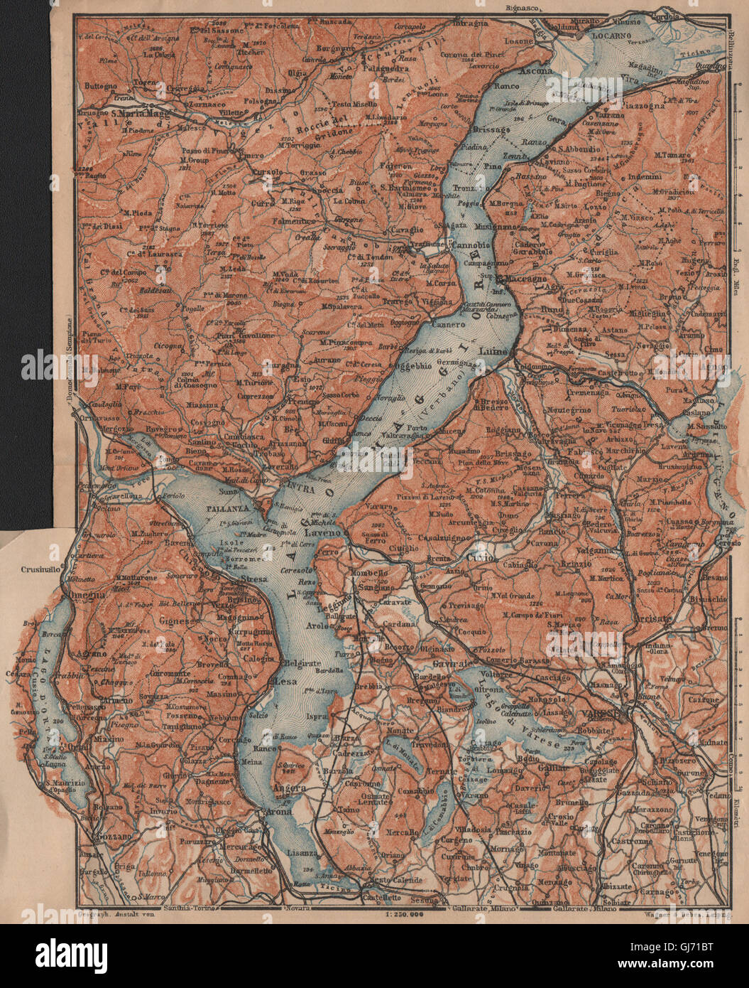 LAGO MAGGIORE. Lake Maggiore. Varese Varesa Pallanza. Topo-map. Italy ...