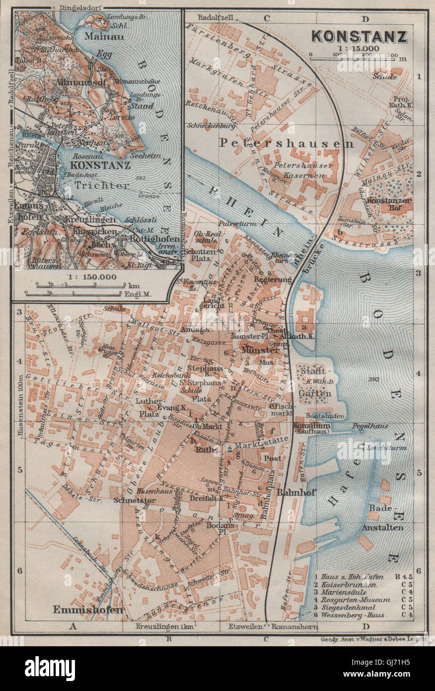 CONSTANCE. KONSTANZ. town city stadtplan. Germany karte. BAEDEKER, 1911 ...