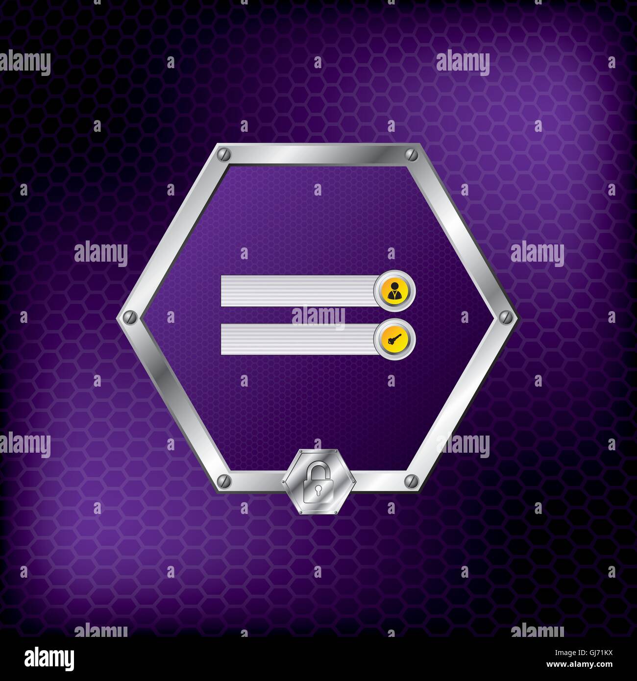 Metallic hexagon login screen design with purple background Stock ...