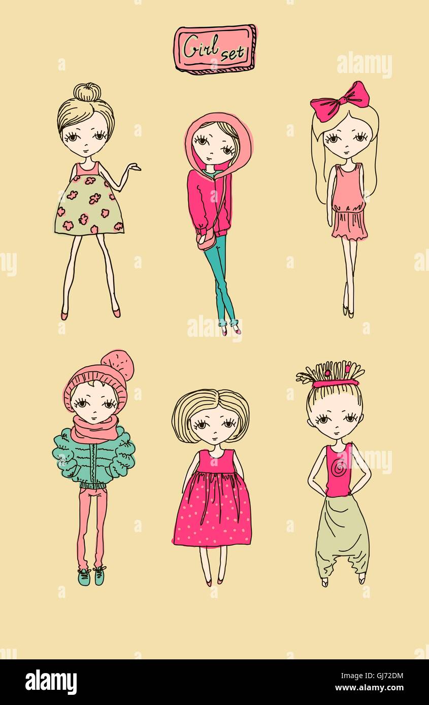 Set of teenage vector girls Stock Vector Image & Art - Alamy