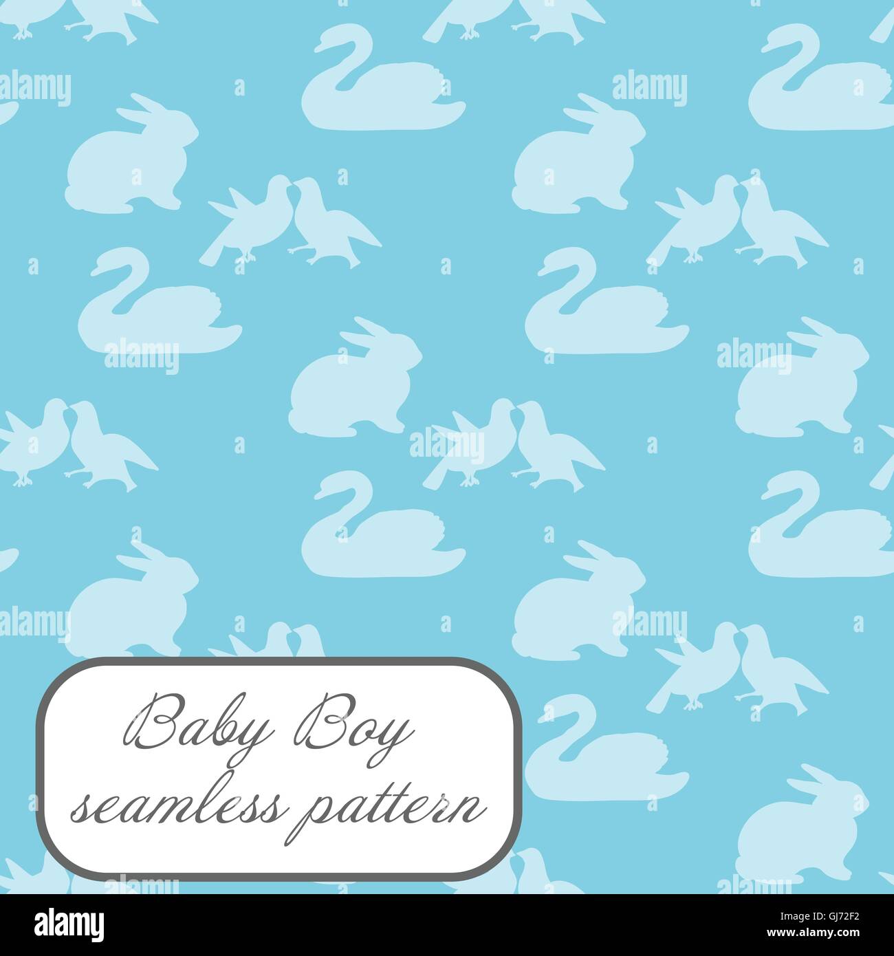 Baby boy seamless pattern in blue colors with swan, bunny,doves Stock ...