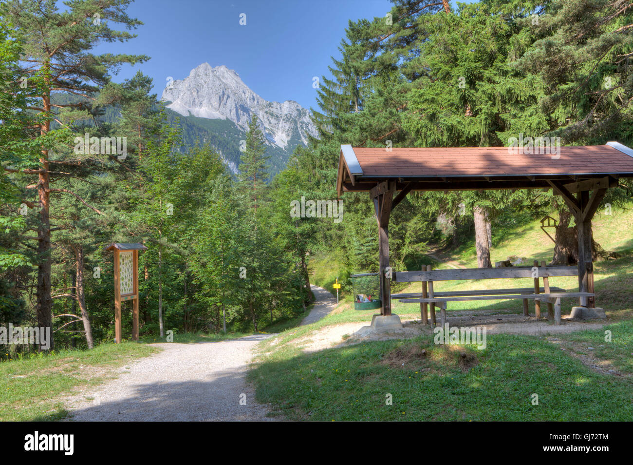 Educational forest trail in Mittenwald summer, Bavaria, Upper Bavaria ...