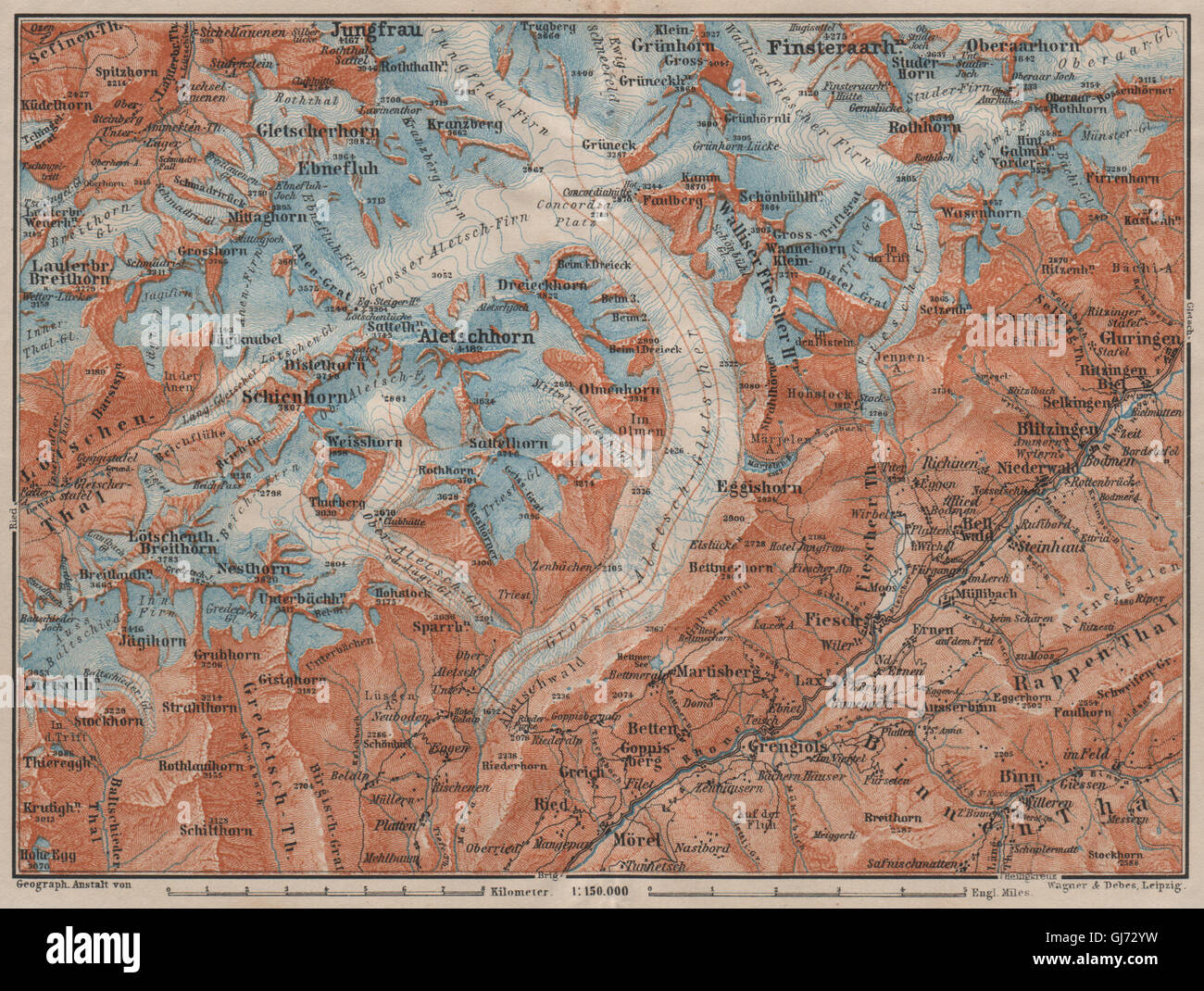 ALETSCHHORN DISTRICT. Fiesch Mörel Jungfrau Nesthorn Grengiols, 1911 ...