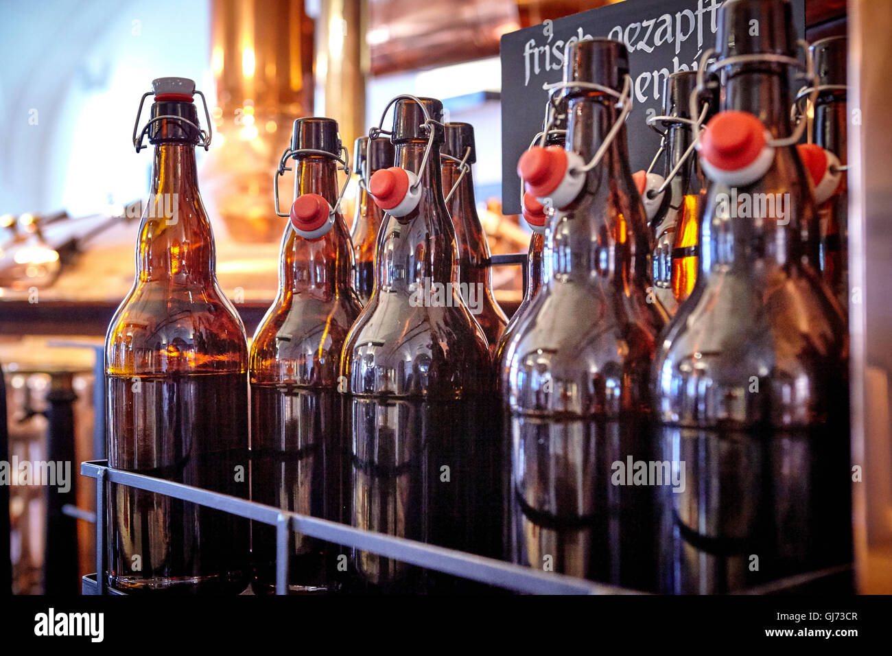 Brewery, bottles, sign, freshly drawn bottled beer Stock Photo - Alamy