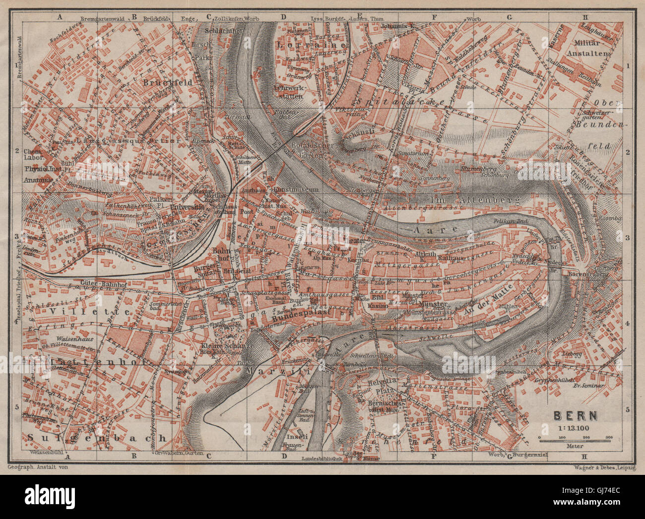 BERN BERNE. town city stadtplan. Switzerland Suisse Schweiz. BAEDEKER ...