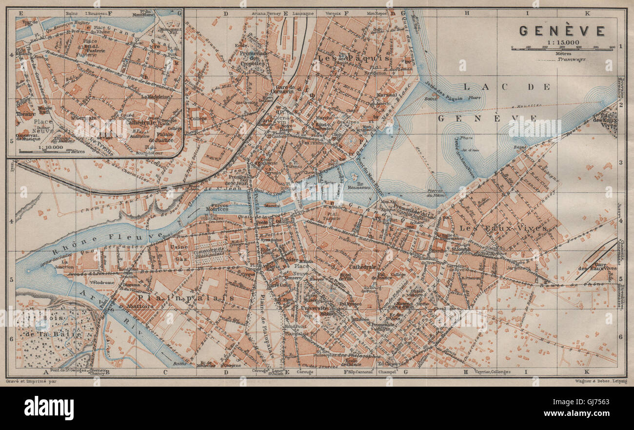 GENEVA GENÈVE GENF. town city stadtplan. Switzerland Suisse Schweiz ...