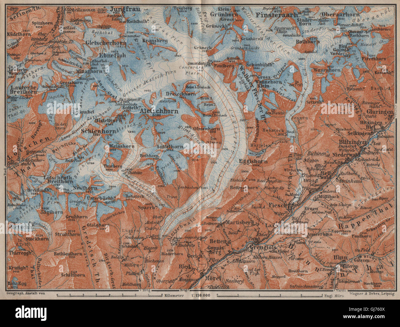 ALETSCHHORN DISTRICT. Fiesch Mörel Jungfrau Nesthorn Grengiols, 1913 ...