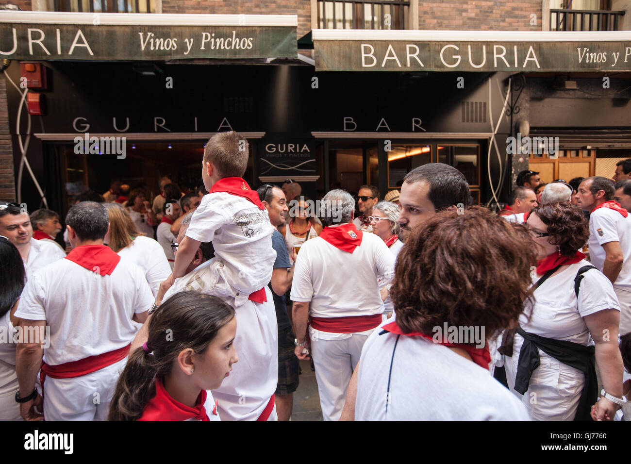 Famous bull running through streets of Pamplona,Spain.July festival ...