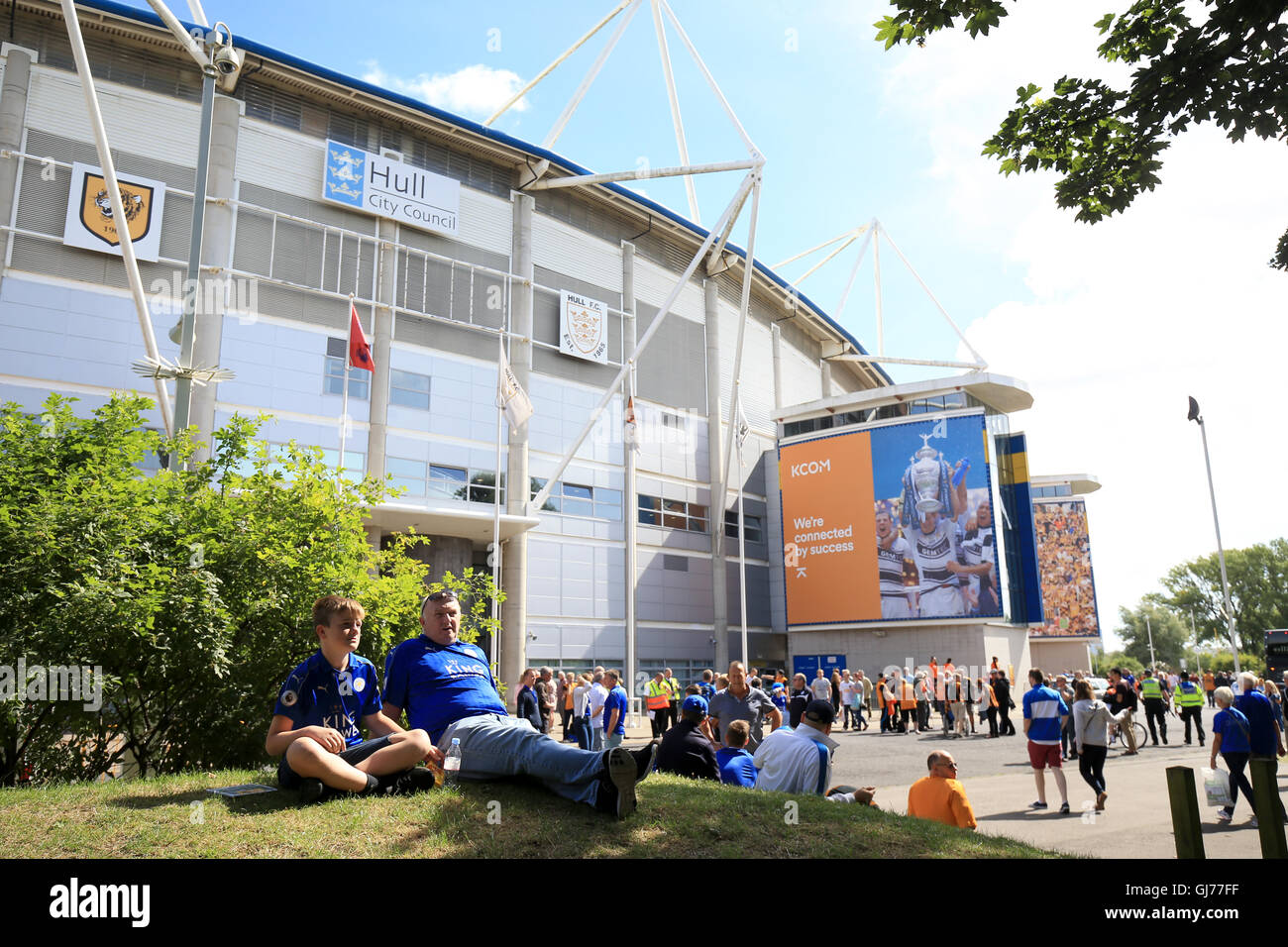 Leicester City fans outside the stadium before the Premier League match at the KCOM Stadium ...