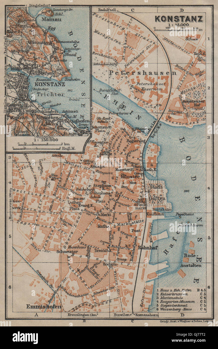 CONSTANCE. KONSTANZ. town city stadtplan. Germany karte. BAEDEKER, 1920 ...