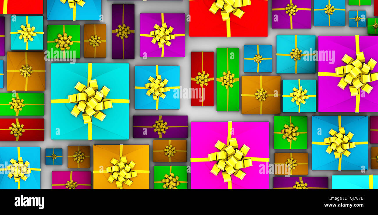 Wrapped Gifts Laid Out from a Top View Stock Photo - Alamy