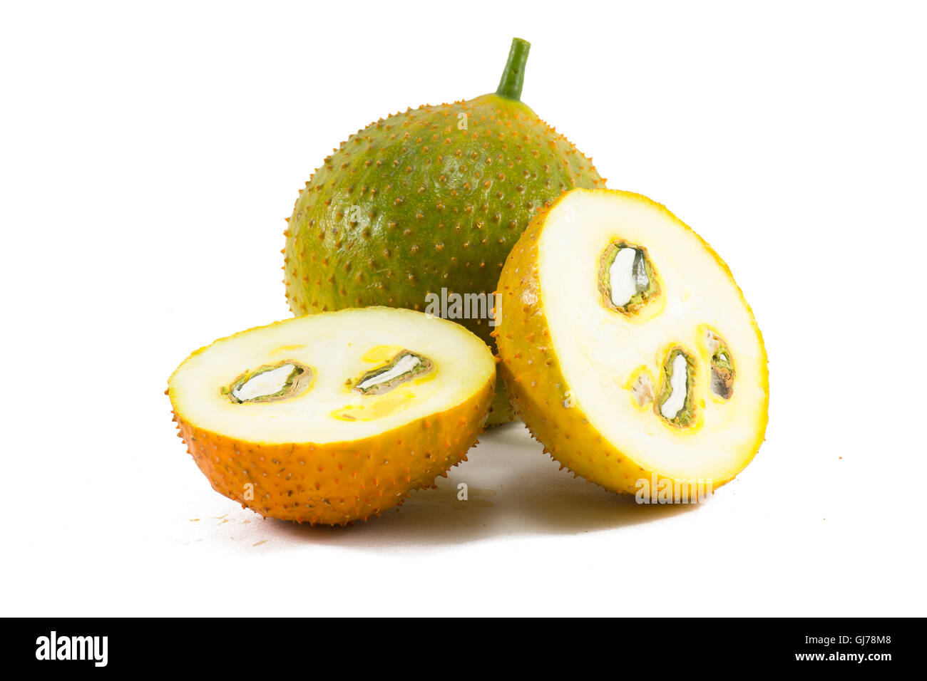 Green baby jackfruit and ripe baby jackfruit slice isolated on white ...