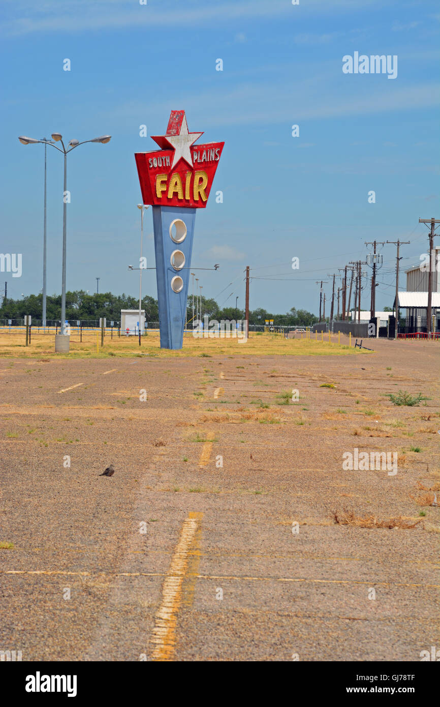 The South Plains Fair sign towers over an empty parking lot in Lubbock ...