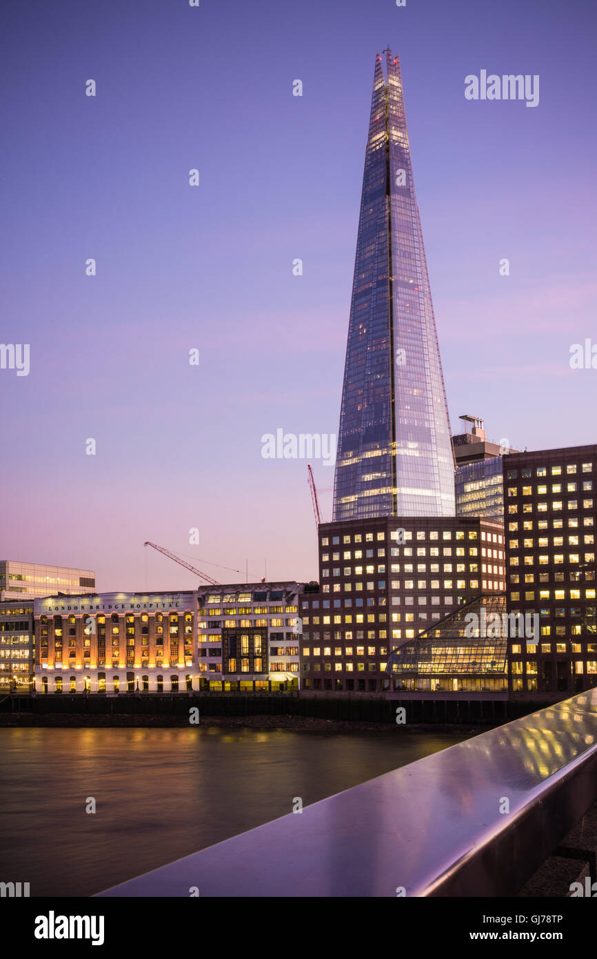 Evening view of the Shard from London Bridge, London, UK Stock Photo ...